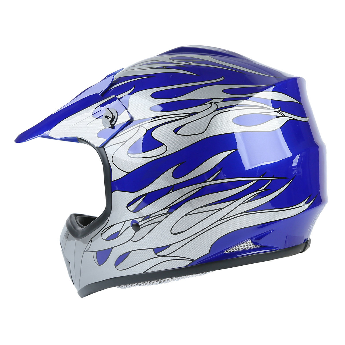 DOT Youth Blue Flame Dirt Bike ATV MX Motocross Helmet Goggles+Gloves S ...