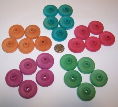 25 Parrot Bird Toy Parts Colored Wood Wooden Wheels 1-1/2" Large Round ...