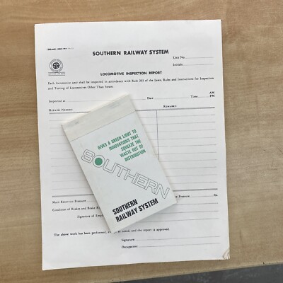 Vintage Southern Railroad SOU RR - Locomotive Inspection Report Forms ...
