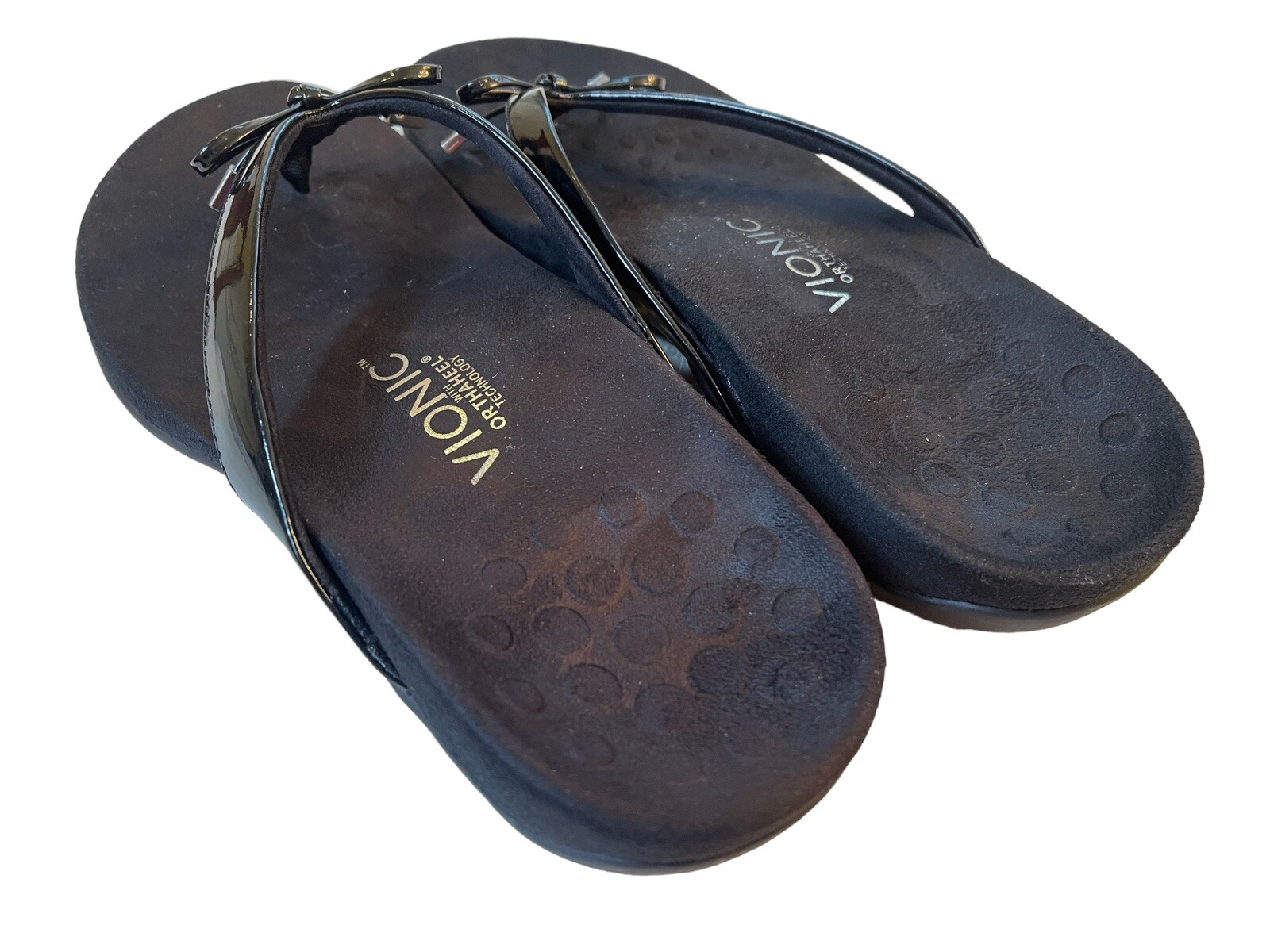 VIONIC BELLA II, BLACK THONG SANDALS, SIZE 9 - Gem