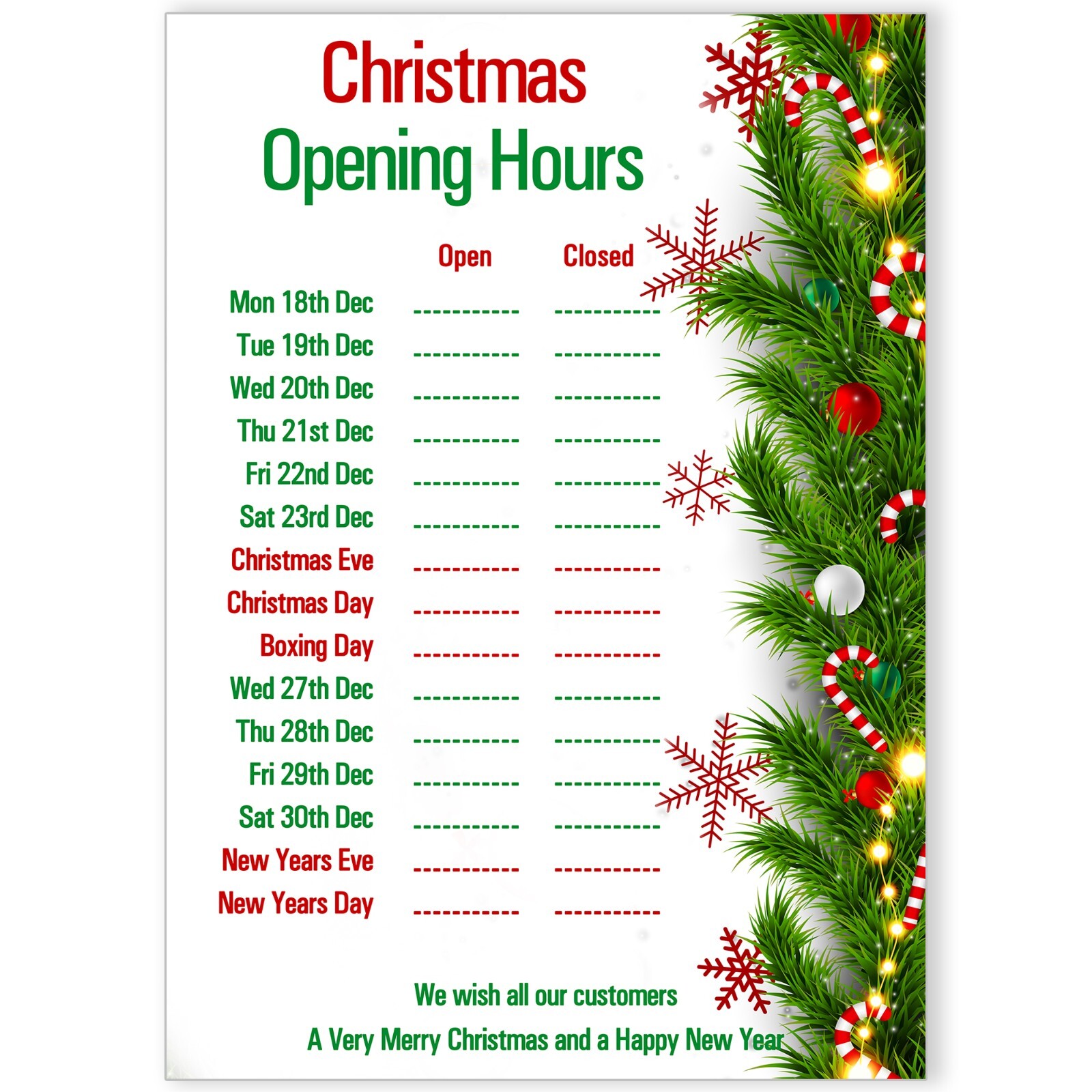 CHRISTMAS SHOP OPENING HOURS AND TIME XMAS ADVERTISEMENT POSTER | A5 A4 ...