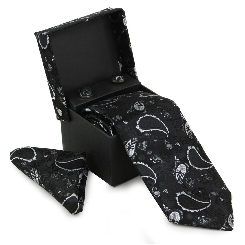 Men's Pure Premium Silk Formal Neck Tie Cuff Links Handkerchief Gift ...