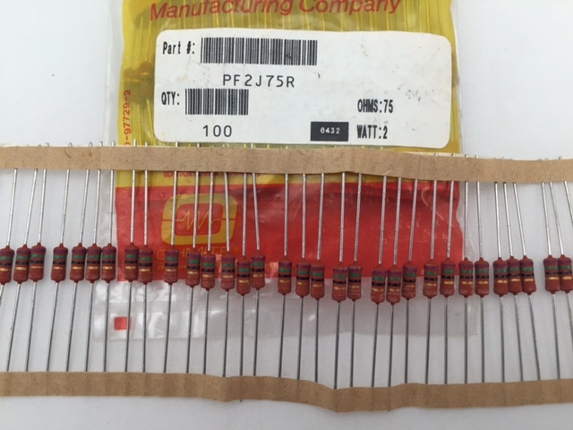(10 pcs) PF2J75R Ohmite, 2 Watt 75 Ohm 5%, Metal Film Resistor (Axial ...