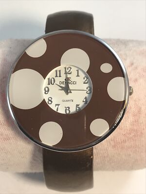 Denacci Women's Brown With White Dots Silver Tone Cuff 45mm Wrist Watch ...
