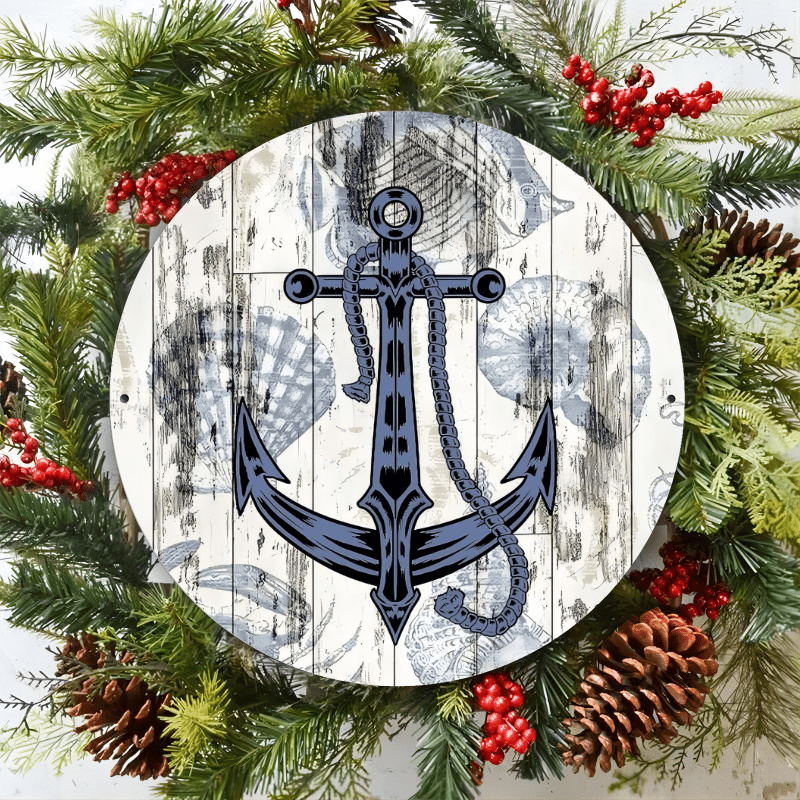 Nautical Anchor Iron Wall Art, Tin Metal Signs Home Décor 8x8 Circular ...