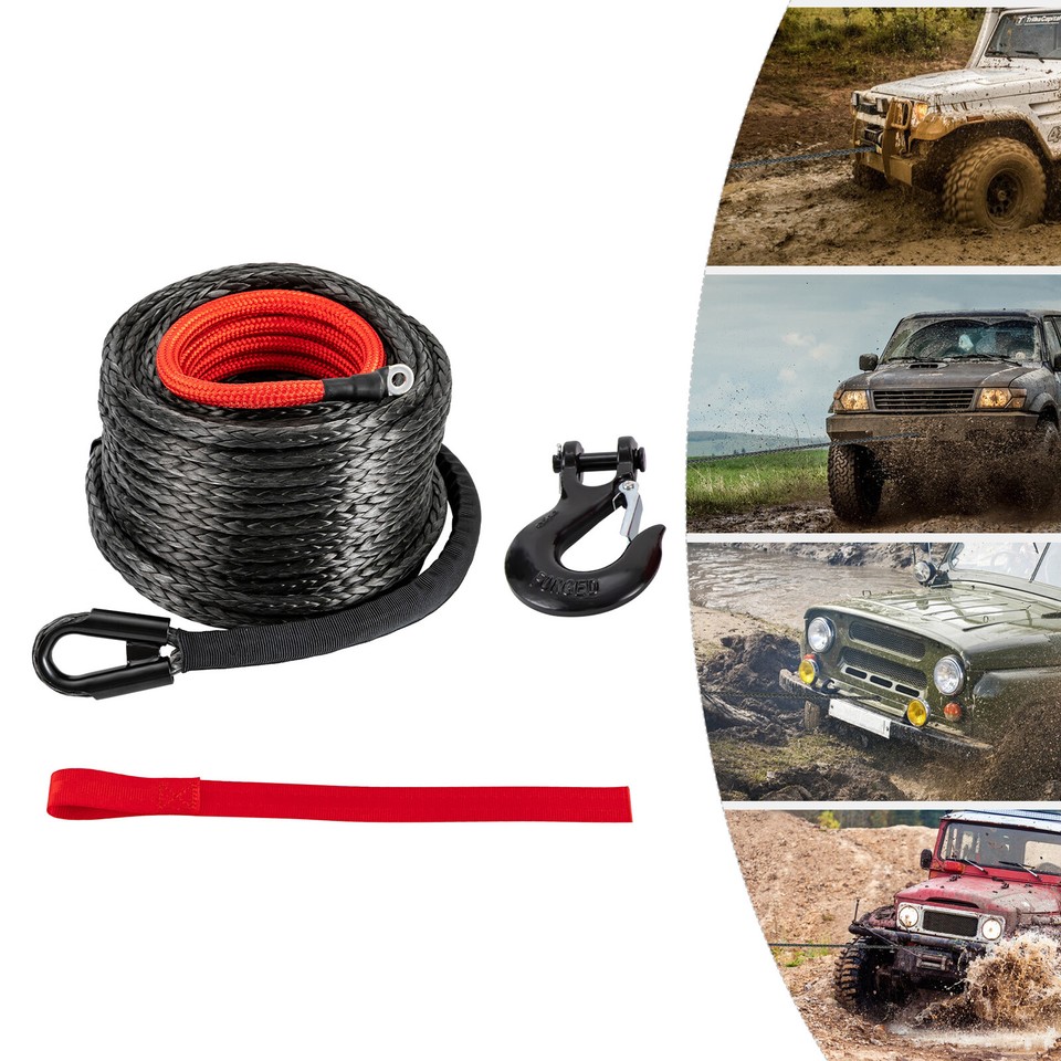 3/8" X 100" Synthetic Winch Rope With Hook For 4wd Off-road Truck Atv ...