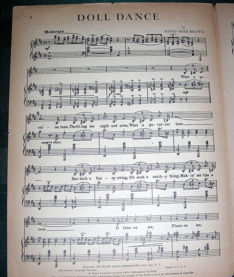 1927 DOLL DANCE Vintage Sheet Music PIANO/VOCAL by Nacio Herb Brown | eBay