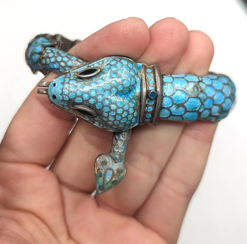 Vintage Signed Alba Mexico 925 Sterling Silver Blue Enamel Snake ...