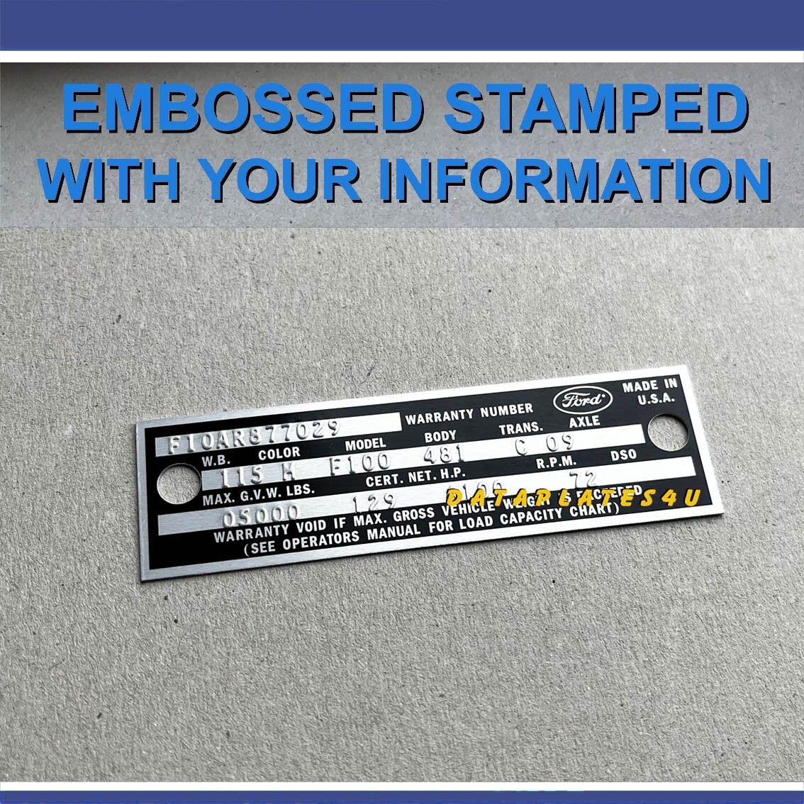 1965 1966 1967 Ford Truck F-series Pickup F250 F350 data plate door ...