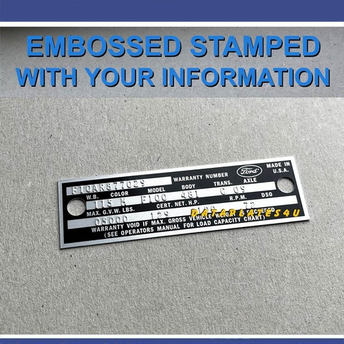 1965 1966 1967 Ford Truck F-series Pickup F100 F250 data plate door ...