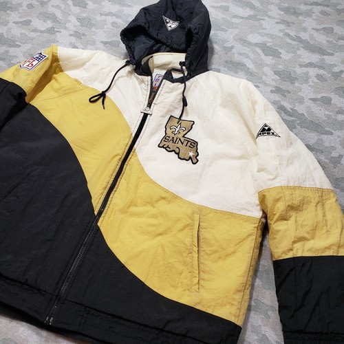 Vintage New Orleans Saints Jacket Mens XL Gold Pro Line Apex Hooded NFL ...