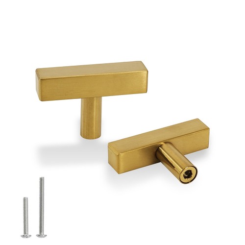 Cabinet Pulls Single Hole Cabinet Knobs 2 Pack Square Gold T Bar ...