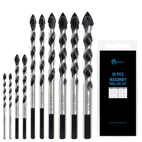 10pcs Masonry Drill Bits Set, 1/8 to 1/2" Concrete Drill Bit Set, Multi ...