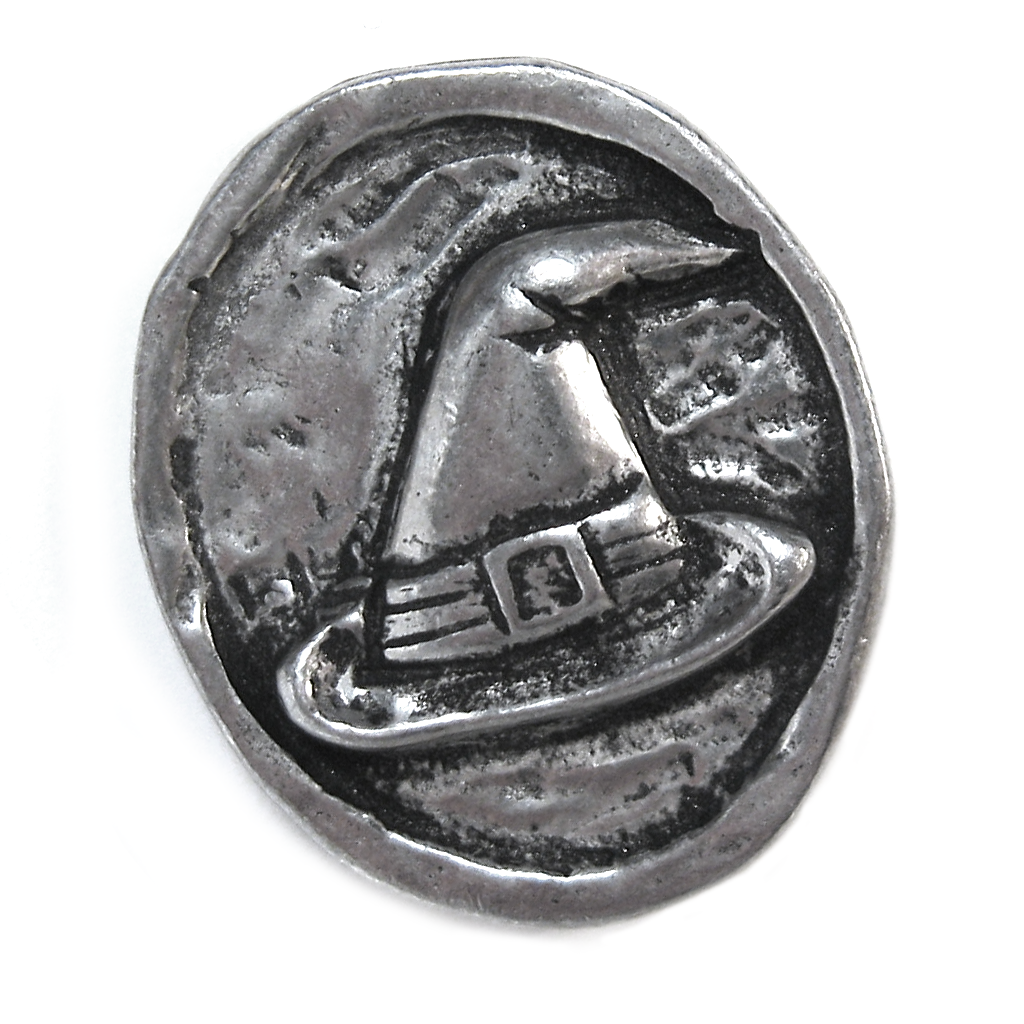 Witch's Hat Pocket Stone NEW Pewter Amulet Worry Token Altar Coin Wicca ...