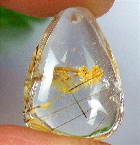 23x17x9mm Natural Titanium Rutilated Quartz Crystals Triangle Pendant ...