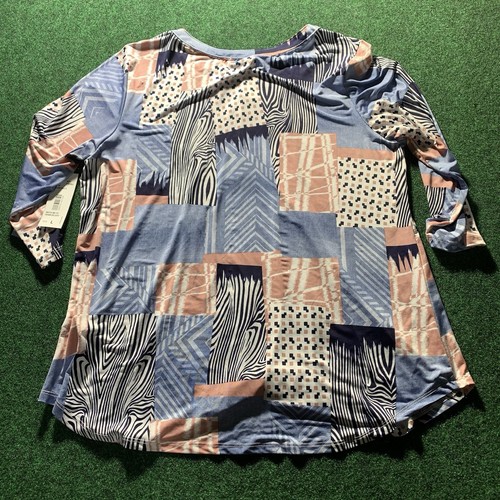 Links Top Womens Large Blue Pink Colorblock V Neck Tunic Stretch 3/4 ...