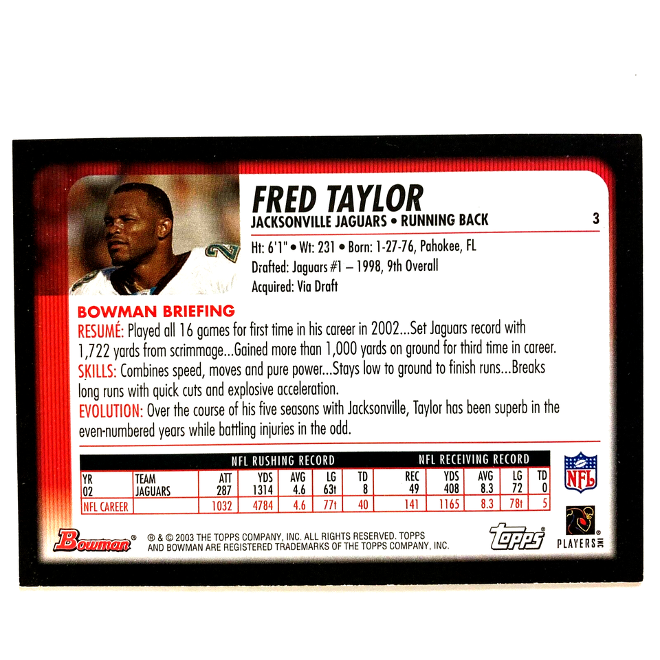 Fred Taylor 2003 Bowman Card #3 NFL Jacksonville Jaguars | eBay