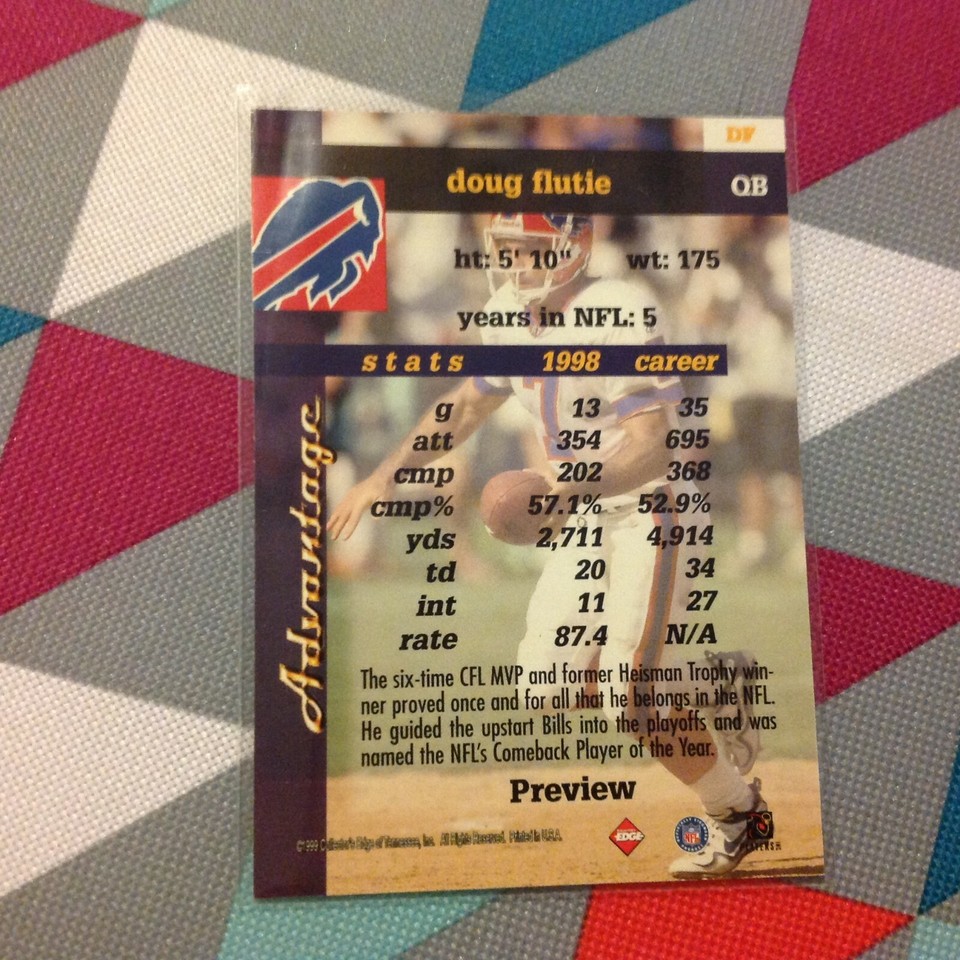 1999 Collectors Edge DOUG FLUTIE #DF Bills Promotional Sample Promo ...