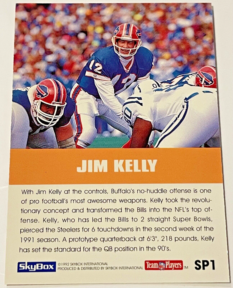1992 Skybox Total Impact Football GOLD JIM KELLY, Buffalo Bills Insert ...