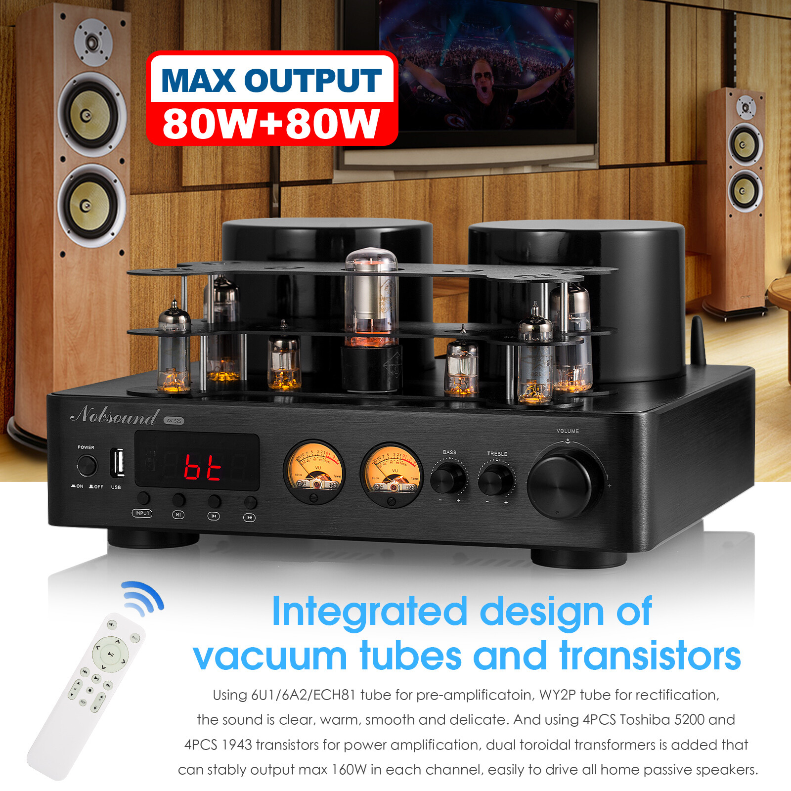 Douk Audio Hybrid Stereo Tube Integrated Amplifier with Bluetooth USB ...