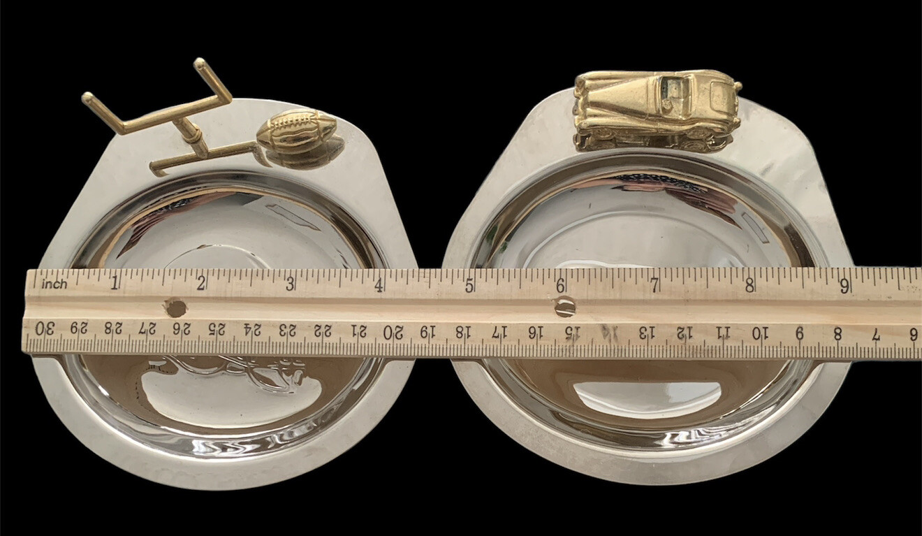 2 Vintage Stainless Steel Pocket Change Coin Trinket Tray Dish w/ Gold ...