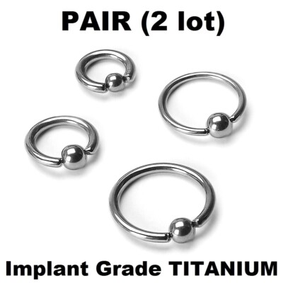 PAIR) 2 Solid TITANIUM Captive Bead Ring CBR Hoop EAR NOSE NIPPLE Stud ...
