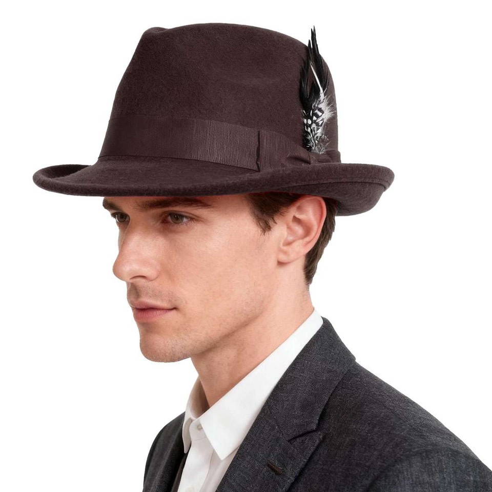 Classic Fedora Hats for Men Women Short Brim Felt Feather Hat Panama ...