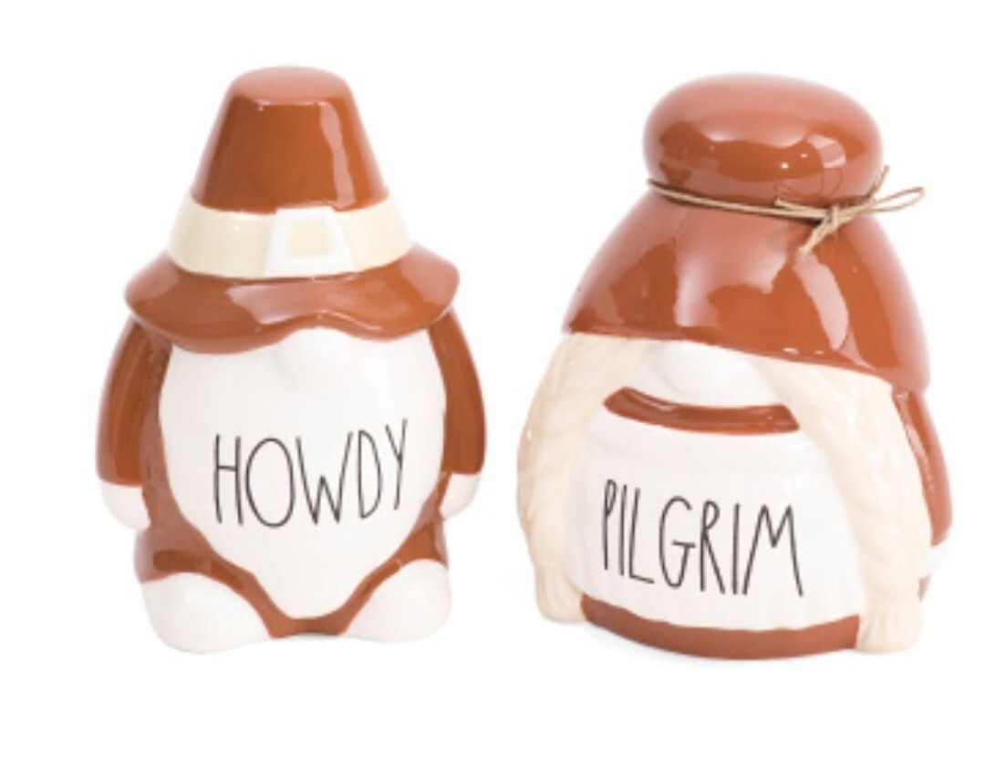 Rae Dunn HOWDY PILGRIM Set Of 2 Ceramic Figurine Tabletop Gnomes NEW ...