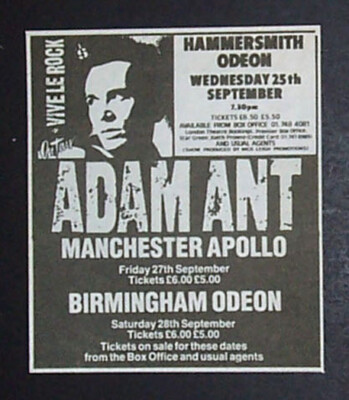 Adam Ant Viva Le Rock Tour 1985 Mini Poster Type Concert Ad, Promo ...