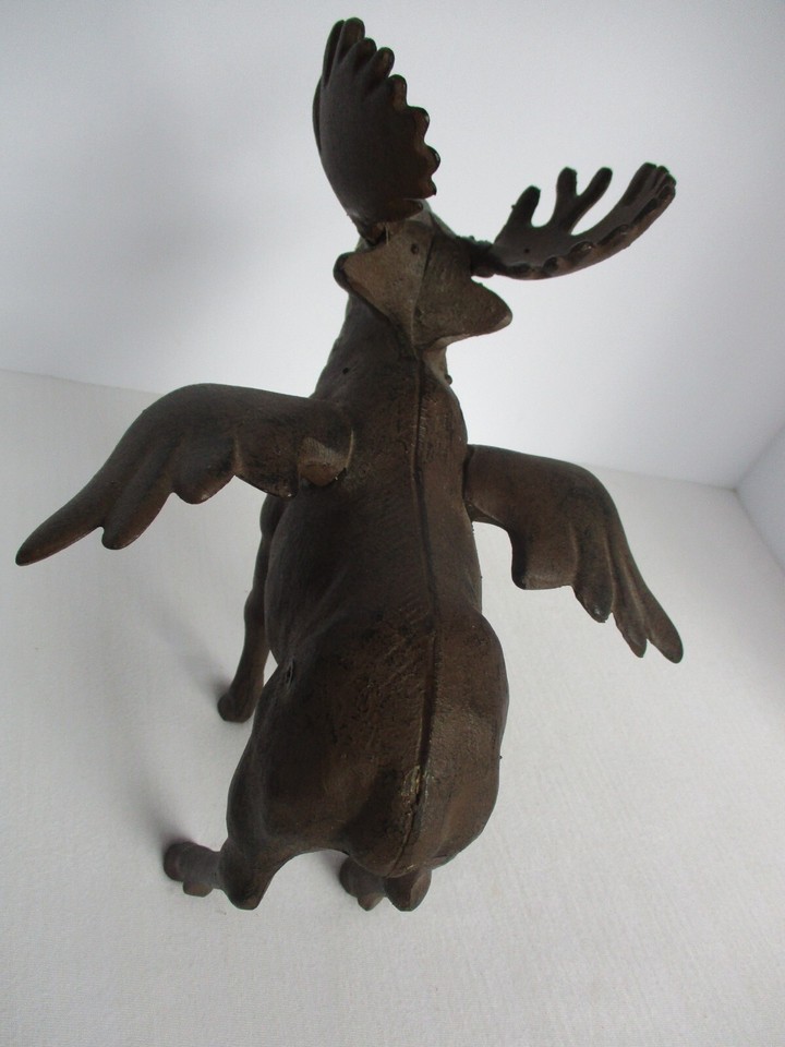 Solid Cast Iron Moose Statue Figure Doorstop Winged Flying Moose ...
