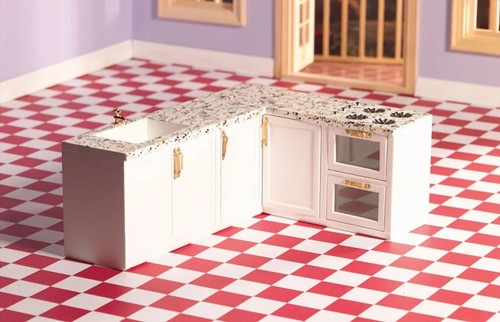 Dolls House Kitchen Set L Shaped White 1 Piece Modern Miniature 1:12th ...