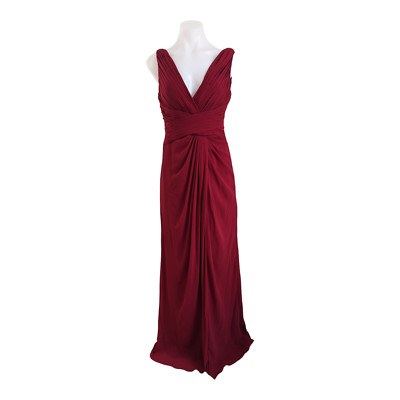 Watters & Watters Sz 4 Maria Gown Maxi Shift Dress Red V Neck Hourglass ...
