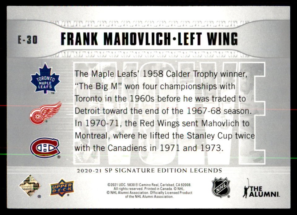 2020-21 SP Signature Edition Legends #E-30 Frank Mahovlich Evolve | eBay