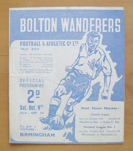 BOLTON WANDERERS v BIRMINGHAM CITY 1948/1949 *Good Condition Football ...
