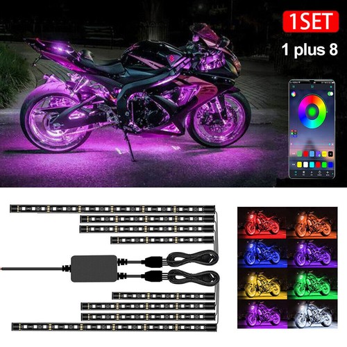 8IN1 RGB bluetooth APP Motorcycle LED Light Accent Glow Neon Strip ...