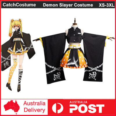 Demon Slayer Agatsuma Zenitsu Cosplay Costume Womens Janpanese Kimono ...