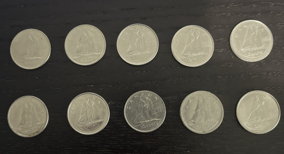 Canadian Coins - 1 - 25c - 10 - 10c - 13 - 5c - 47 -1c - 2.37 Face ...