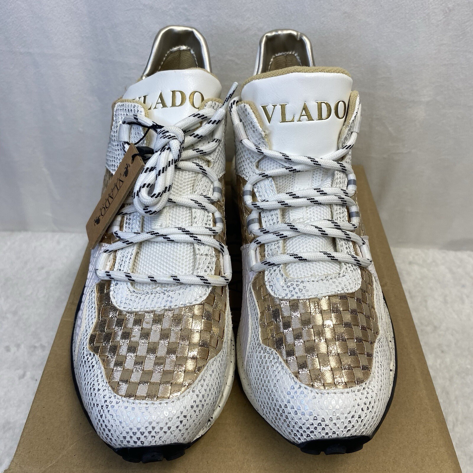 VLADO Footwear Cleo Lace-Up Sneakers Shoes Women Size 8.5 White/Gold IG ...