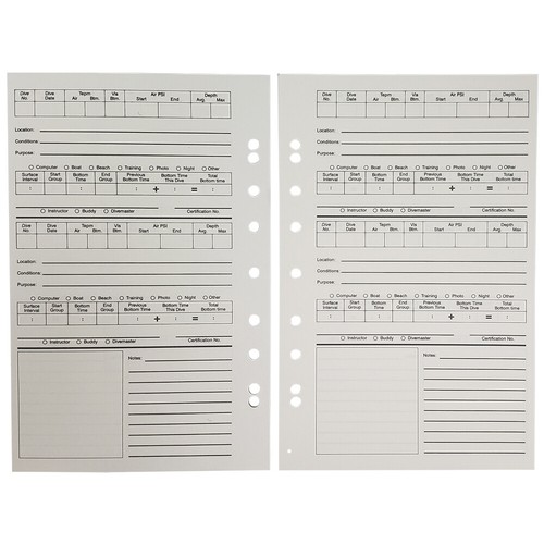 Scuba Diving Log Book Log Pages Refill, 25 Dive Log Refill Pages | eBay