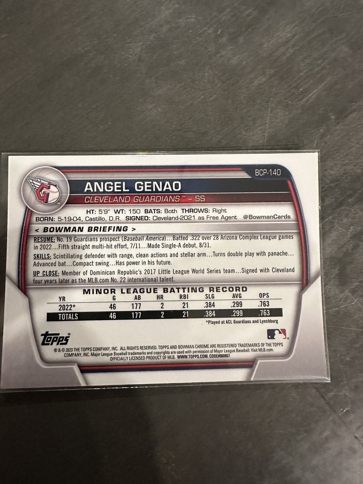 2023 Bowman Chrome Prospects Mojo Refractor Angel Genao Baseball Card ...