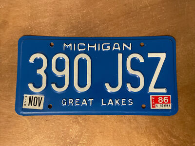 1986 Michigan License Plate Great Lakes Blue # 390 JSZ | eBay