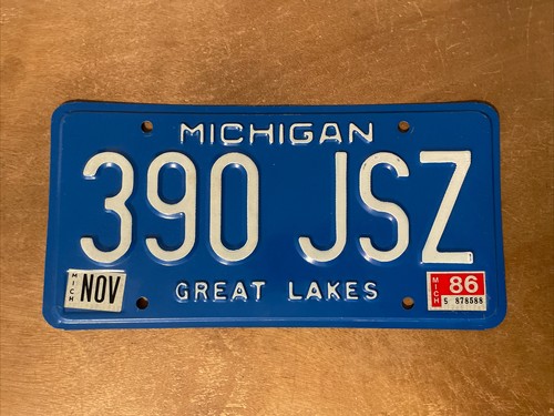 1986 Michigan License Plate Great Lakes Blue # 390 JSZ | eBay