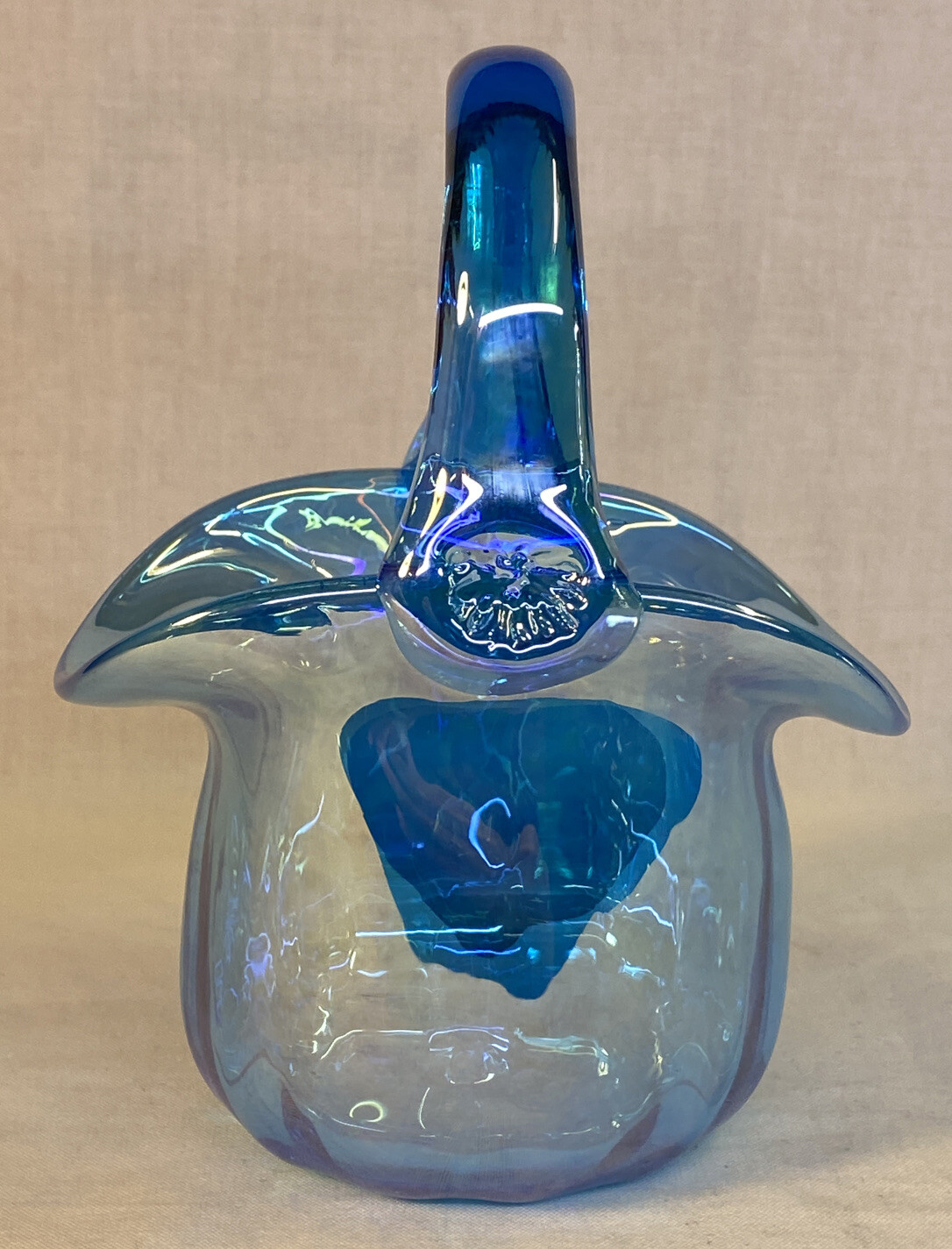 Gibson Art Glass ? Made For Levay Glass Ice Blue Carnival Basket 1985 ...