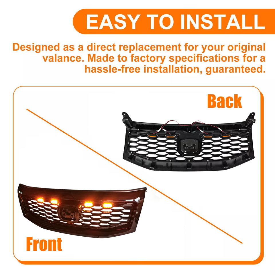 2012-2015 Honda Pilot Front Upper Honeycomb Gloss Black Grill Fit w ...