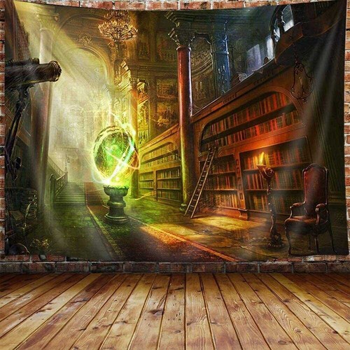 Wizard Library Wall Art Anime Poster Medieval Tapestry Wall Hanging ...