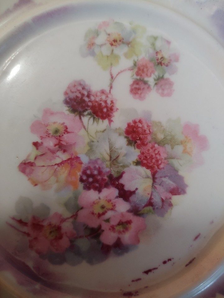 Antique Porcelain Round Teapot Tea Trivet Pink Flowers & Raspberries ...