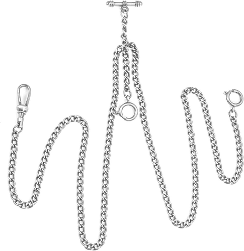 Pocket Watch Chain Double Albert T-Bar Antique 29 Inch Chains Vest ...