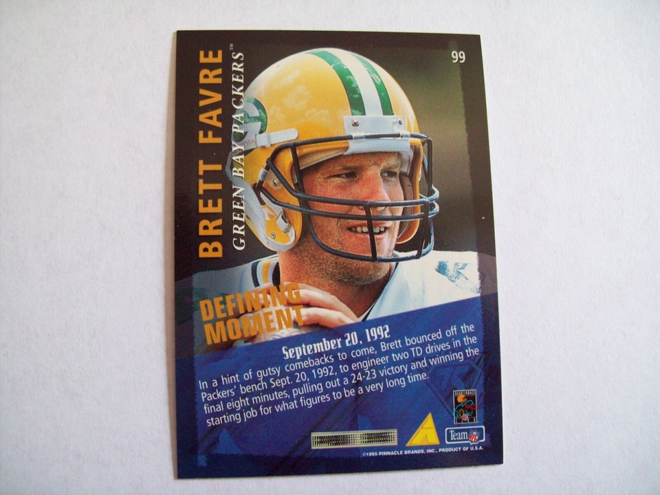 BRETT FAVRE GREEN BAY PACKERS 1995 NFL PINNACLE DEFINING MOMENT #99 NFL ...
