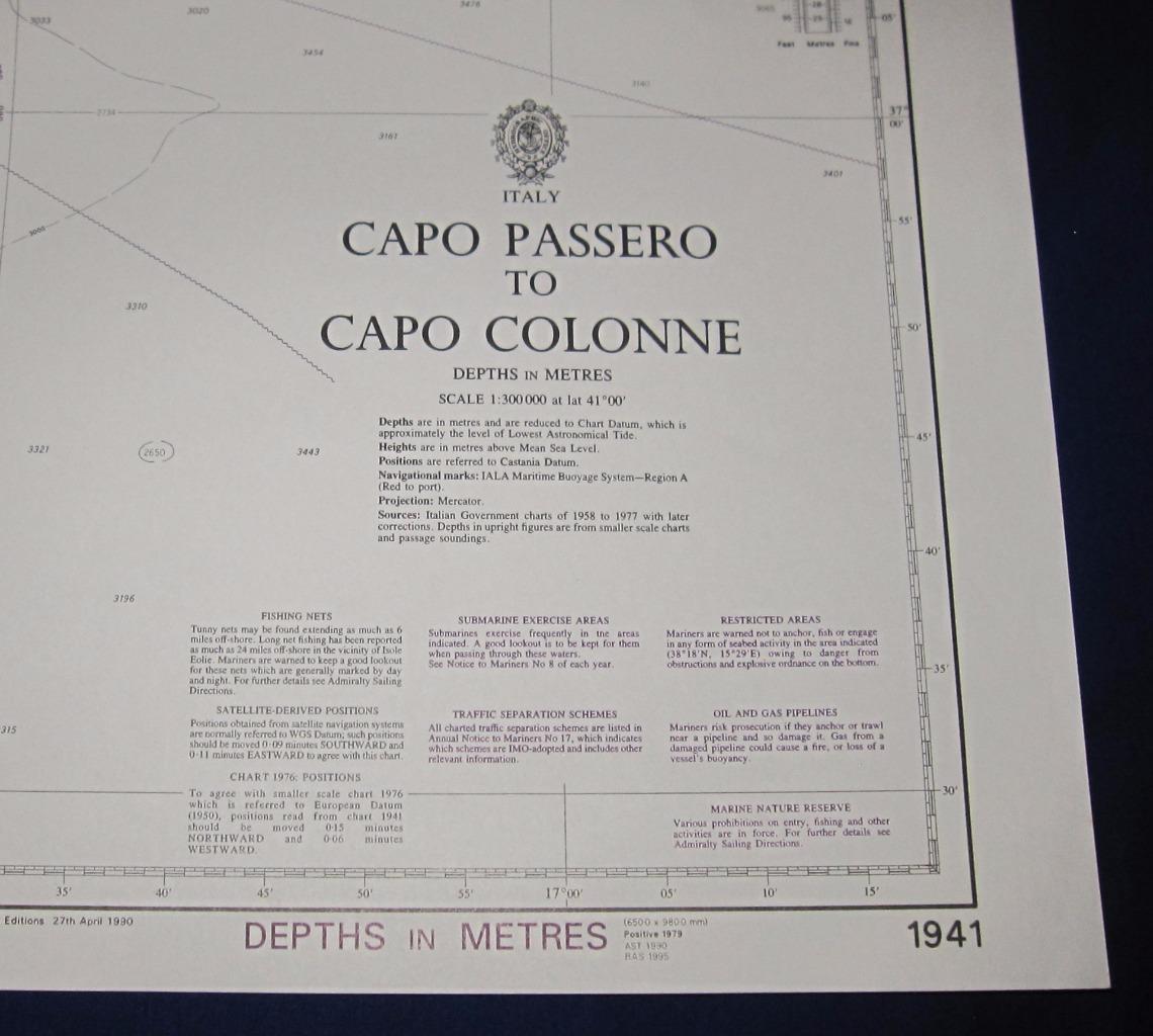 Admiralty Charts Map #1941 Capo Passero to Capo Colonne, 1996 ed. | eBay