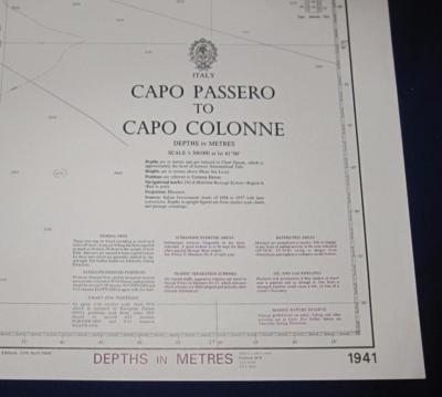 Admiralty Charts Map #1941 Capo Passero to Capo Colonne, 1996 ed. | eBay